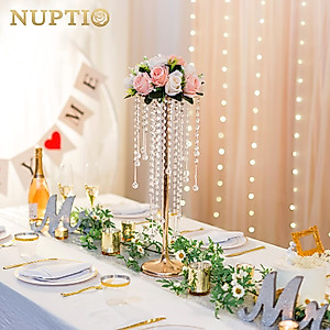NUPTIO Wedding Centerpieces Gold Vases: 2 Pcs 21.7in Tall Crystal Flower Vase Metal Flowers Stand for Party Tables Decorations - Elegant Bulk Weddings Decoration Table Chandelier Centerpiece Stands
