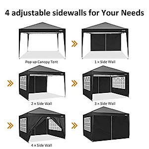 COBIZI 10'x10' Outdoor Canopy Tent, Beach Pop Up Canopy and Portable Gazebo Party Commercial Instant Shelter Tent Waterproof Canopies with 4 Sidewalls & Carrying Bag,Black