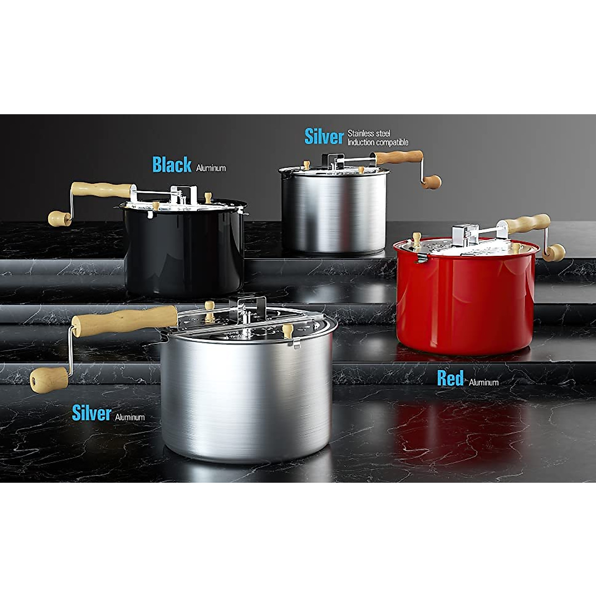 Cook N Home 02626 6 Quart Aluminium Stovetop Popcorn Popper Silver