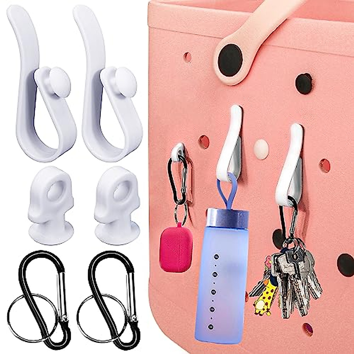 Palksky 6Pcs Inserts Hooks Accessories for Bogg Bag - Insert Charm, Cup Holder Connector, Key Holder, Sturdy and Durable Compatible with Simply Southern Rubber Beach Totes Bags