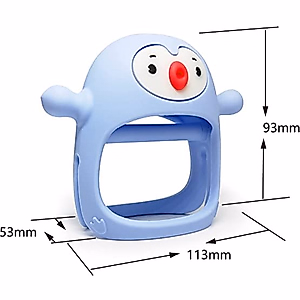 Wearable Soothing Teether, Penguin Buddy Never Drop Silicone Baby Teething Toy, Baby Chew Toys for Sucking Needs, Hand Pacifier for Breast Feeding Babies, Car Seat Toy for New Born (Baby Blue)