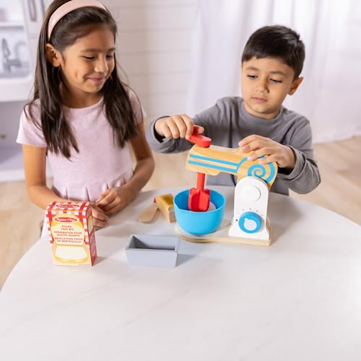 Melissa & Doug Wooden Make-a-Cake Mixer Set (11 pcs) - Play Food and Kitchen Accessories - FSC Certified
