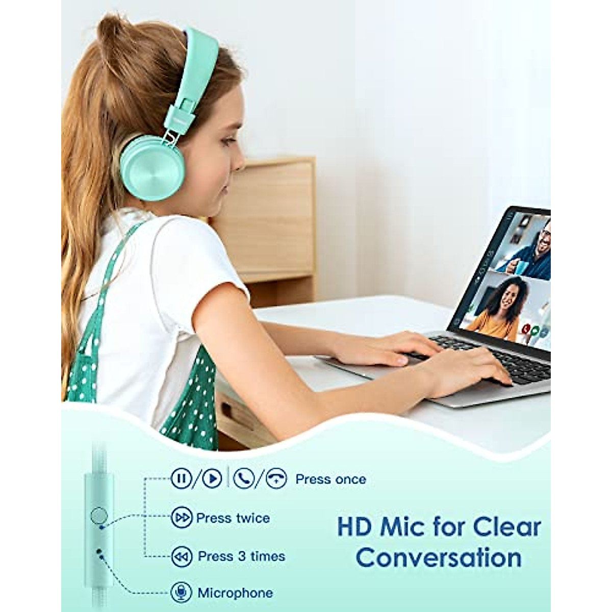 Nabevi [2 Pack Kids Headphones with Mirophone, Kids Headphones for School, 91dB Safe Volume Limited, Splitter, Kids Headphones for School, Toddler Headphones, for On-line Study, Travel, Girls, Boys