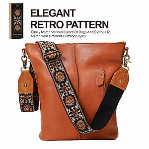 Nefelibata Purse Strap, 2" Crazy Horse Leather End Shoulder Strap Adjustable Replacement,Retro Jacquard Embroidery Multi-pattern Crossbody Bag Straps for Handbag,Crossbody Bags(Brown flower)