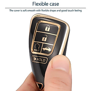 Lcyam Key Fob Cover Case with Keychain Strap, Compatible with Honda Accord Civic CR-V Passport Pilot Insight Smart Key, Black