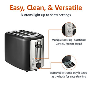 Amazon Basics 2 Slice, Extra-Wide Slot Toaster with 6 Shade Settings, Black