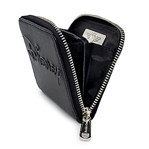 Disney Wallet, Square Zip Around, Disney Signature Text Logo Embossed, Black Vegan Leather