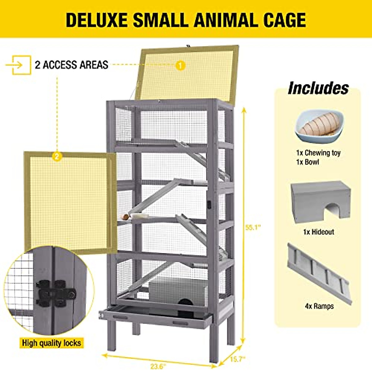 Aivituvin Ferret Cage Rat Habitat 5 Levels for Chinchilla,Lizard,Squirrel, Chameleon,Gerbil and Other Small Animal,Prevent Escape