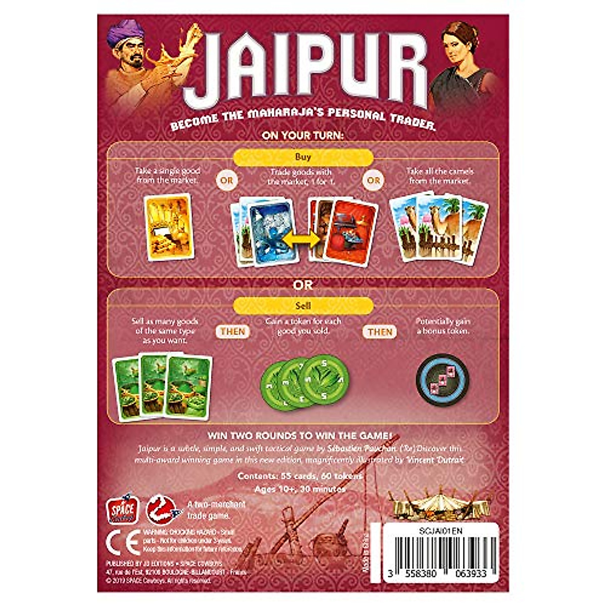 Jaipur Board Game - Strategy Trading Game for Ages 10+, 2 Players, 30 Min Playtime, New Edition by Space Cowboys