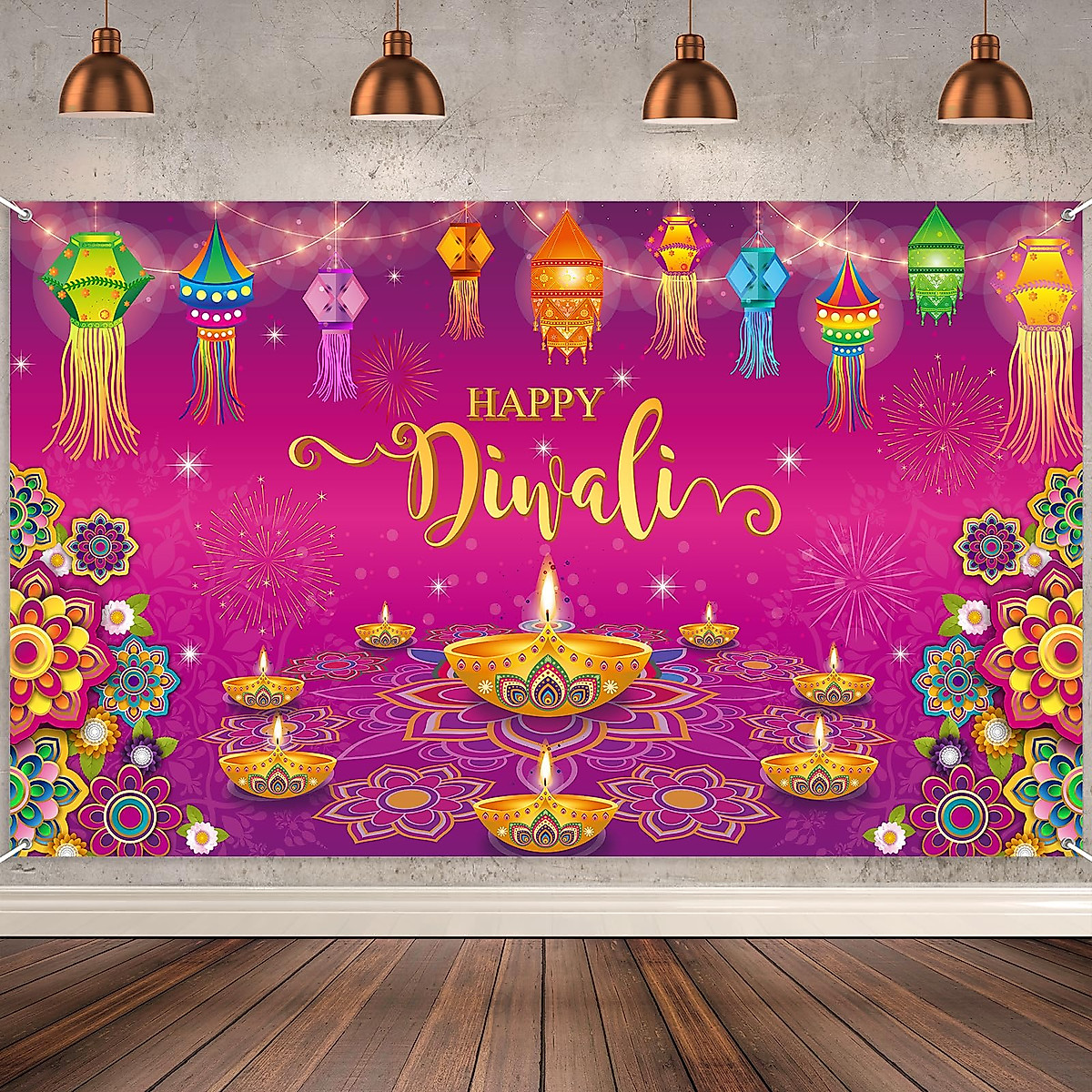 Happy Diwali Backdrop Banner Decorations, Indian Diwali Backdrop Decorations for Home Wall Hanging, Diwali Photo Booth Props Background Banner for Light Celebration Festival Party Supplies, 43x73 Inch