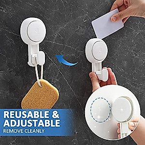 Suction Cup Hooks, No Drilling Suction Cups Heavy Duty Shower Hooks Max Hold 11lbs Wreath Hanger Powerful Suction Hooks Waterproof for Bathroom and Kitchen Towel, Loofah, Bathrobe, Clothes - 4 Pack