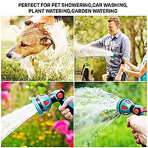 Garden Hose Nozzle, 10 Patterns Metal Water Hose Nozzle Heavy Duty Hose Spray Nozzle with Thumb Control for Watering Lawns,Car Washing,Bathing Pets