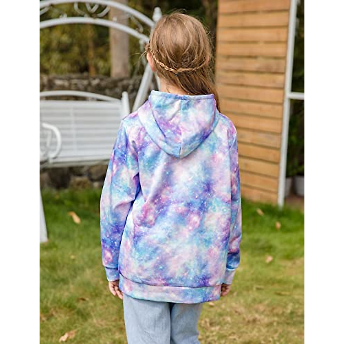 BFUSTYLE Girls Galaxy Hoodie 3D Pullover Hoodies Kids Long Sleeve Cool Blue Sweatshirt Size 7-8