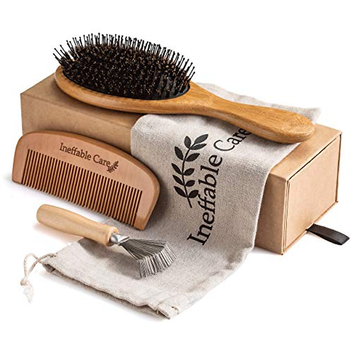 Boar Bristle Hair Brush set – Curved and Vented for Wet and Dry Detangling Hair Brush for Women Long, Thick, Thin, Curly & Tangled Hair Vent Brush - Stocking Stuffers Gift kit