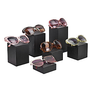 MOOCA Wooden 6 Pcs Square Risers for Display Jewelry and Accessories Display Stand Wooden Display Risers, Wood Jewelry Risers Wood Figurine Display Risers, Black Color