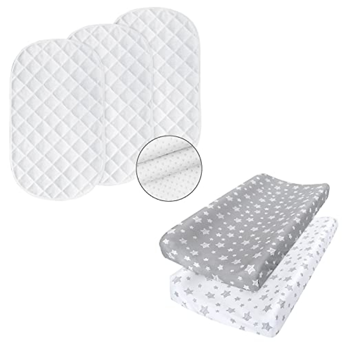 Changing Pad Cover for Boys Girls 2 Pack, Lovely Print Soft Unisex Diaper Change Table Sheets and Changing Pad Liner Bassinet Liner Waterproof, Warm On Baby's Back Bamboo Terry Thick Cushion 3 Count