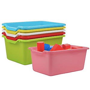 Storage Bins,6 Pack Stackable Plastic Storage Bins Cubby Bin Storage Bins Storage Cubbies,Plastic Storage Containers for Home, Nursery, Playroom, Classroom(11.4 x 7.6 x 4.9 inches, Assorted Colors)