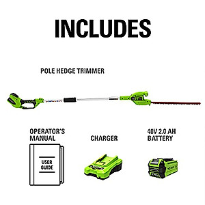 Greenworks 40V 20" Cordless Pole Hedge Trimmer, 2.0Ah Battery and Charger Included