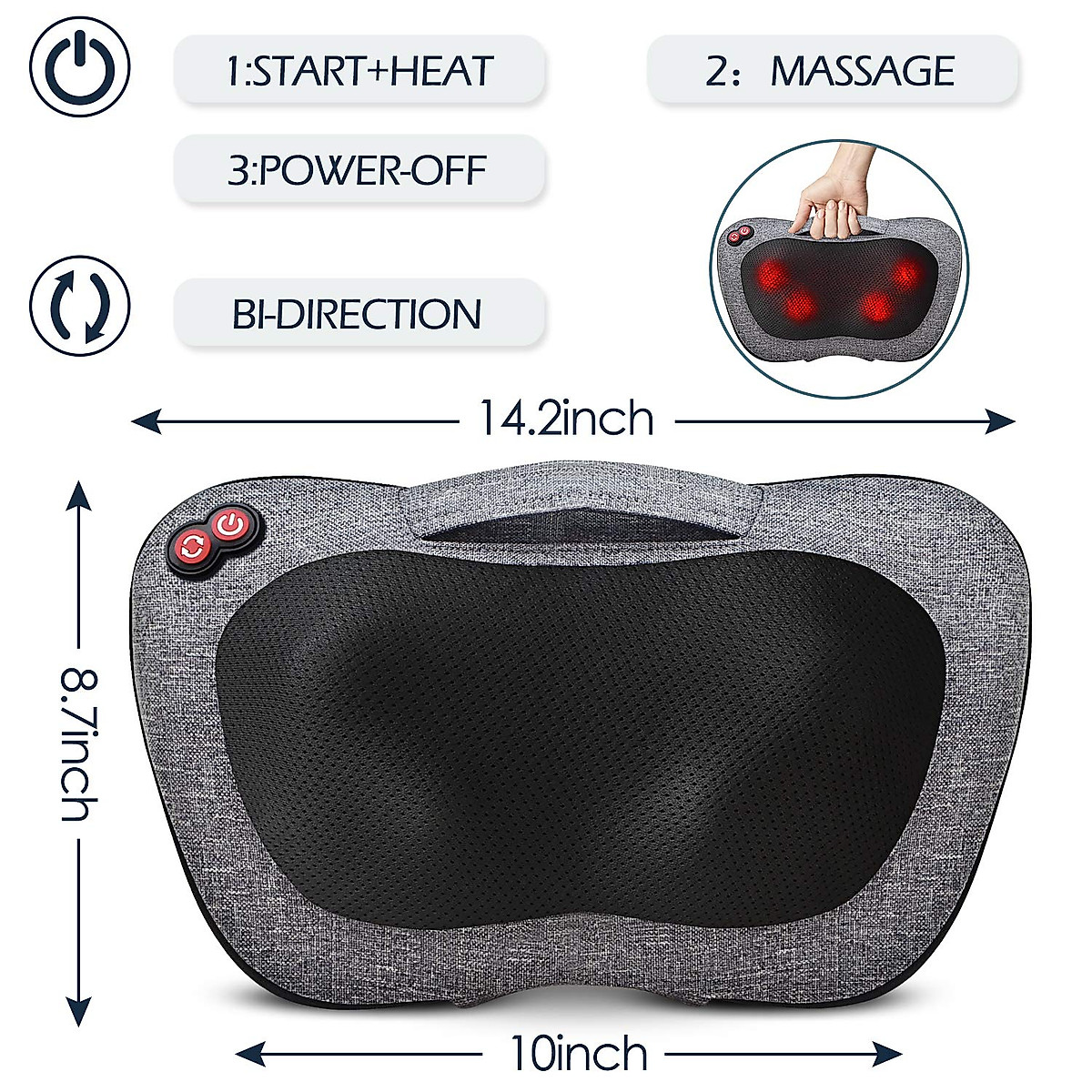 VIKTOR JURGEN Back Massager, Neck Massager with Heat, Massage Pillow Gifts for Men & Women, Electric Shiatsu Back Massager, Deep Kneading Shoulder Massager for Full Body Muscle,Massage at Home, Car