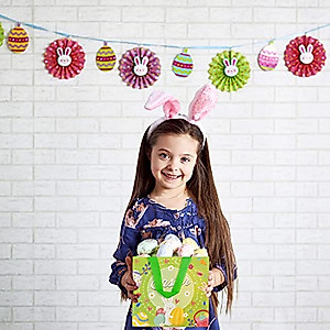 ANOTION Easter Gift Bags, 20 Packs Easter Bags for Kids Easter Treat Bags with Handle, Reusable Easter Goodie Bags Non-woven Rabbit Bunny Bag with 20 Tissue Papers for Easter Party Favors