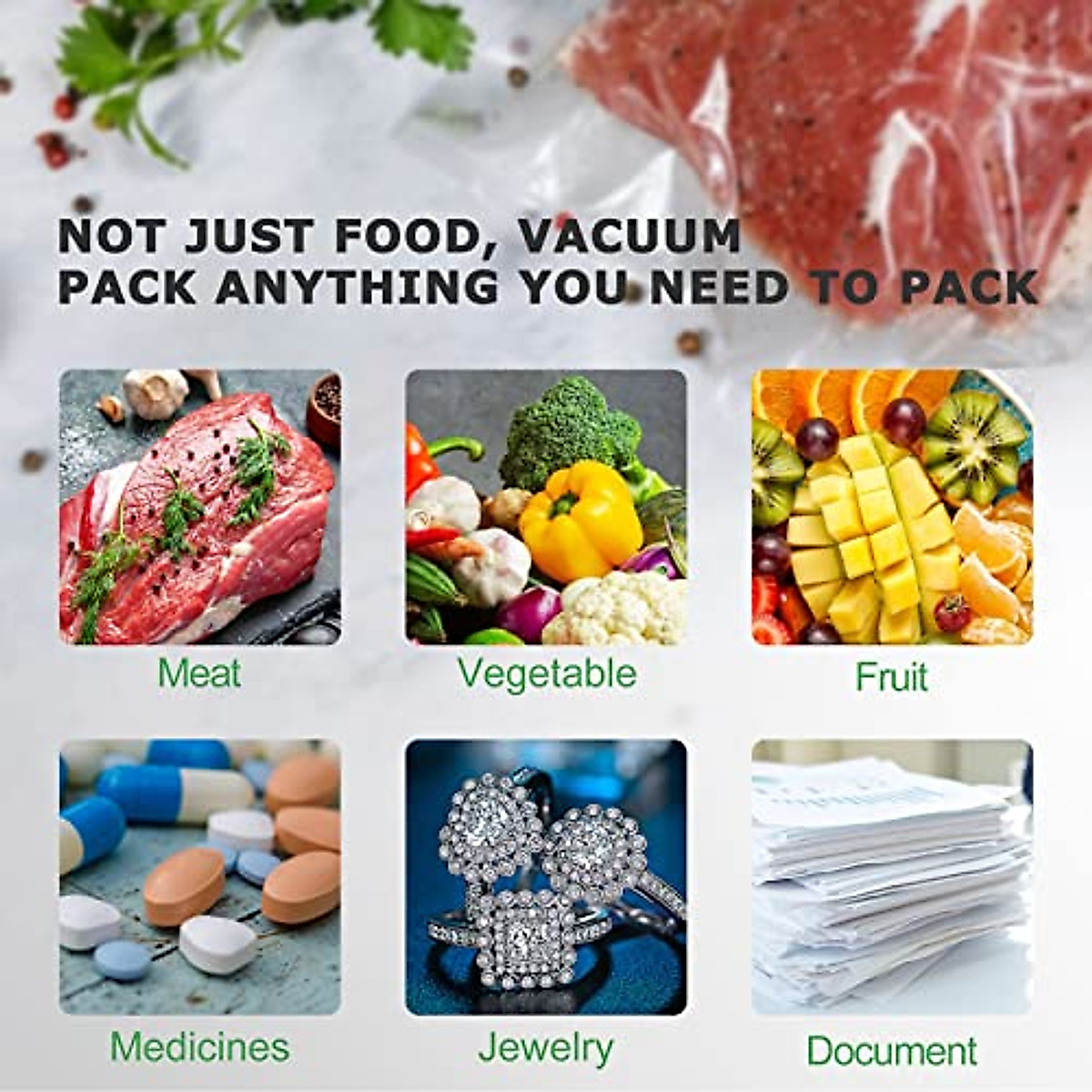 Anysea Vacuum Sealer Bags Rolls: 3 Packs 8" x16.5' and 3 Packs 11" x16.5' Food Sealer Saver Bags, Freezer Bags, Great for Vac Storage or Sous Vide Cooking