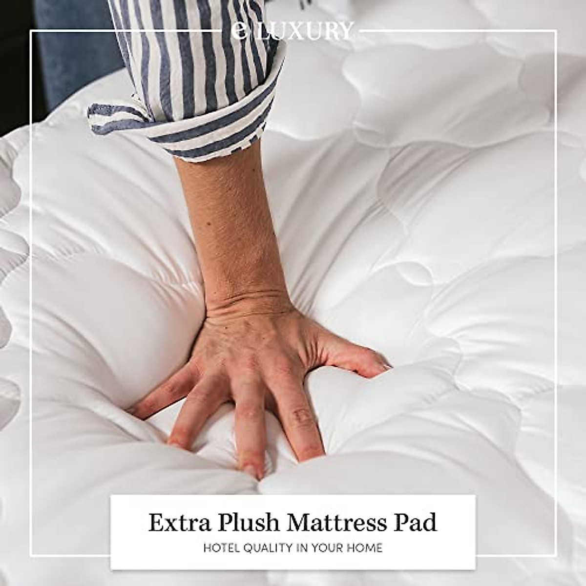 ExceptionalSheets Pillow Top Mattress Pad | Found in Marriott Hotels with Fitted Skirt and 18" Deep Pockets | Supportive Pillowtop Mattress Pad Cover with Additional Layer of Cluster Fiber | Queen