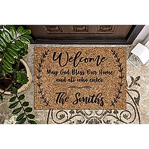 May God Bless Our Home Custom Door Mat v2 | Personalized Doormat | Housewarming Gift | Front Door Mat | Closing Gift | Gift From Realtor