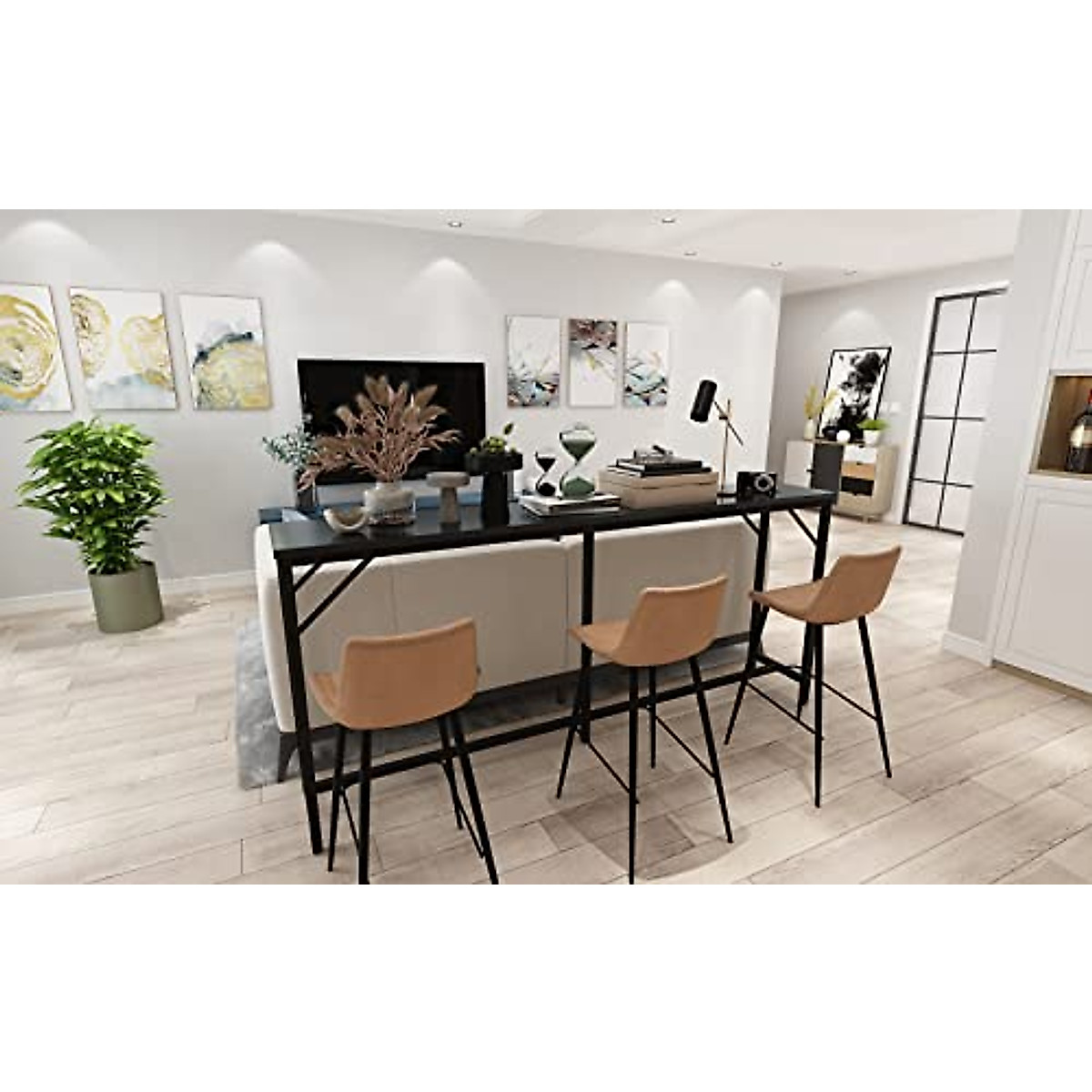 Yusong 71'' Long Console Table Sofa Tables Behind Couch, Narrow Entryway Table Skinny Tall Pub Bar Height Table for Living Room, Easy Assembly, Black Oak