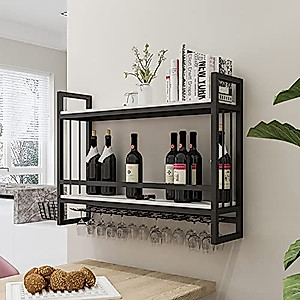 Nordic Iron Wine Rack Wall Hanging Racks,Wall Decoration Metal Wine Bottle Storage Shelf ，Creative Hanging Cup Rack Display Rack with White Wooden Board (Size : 60x20x61cm)