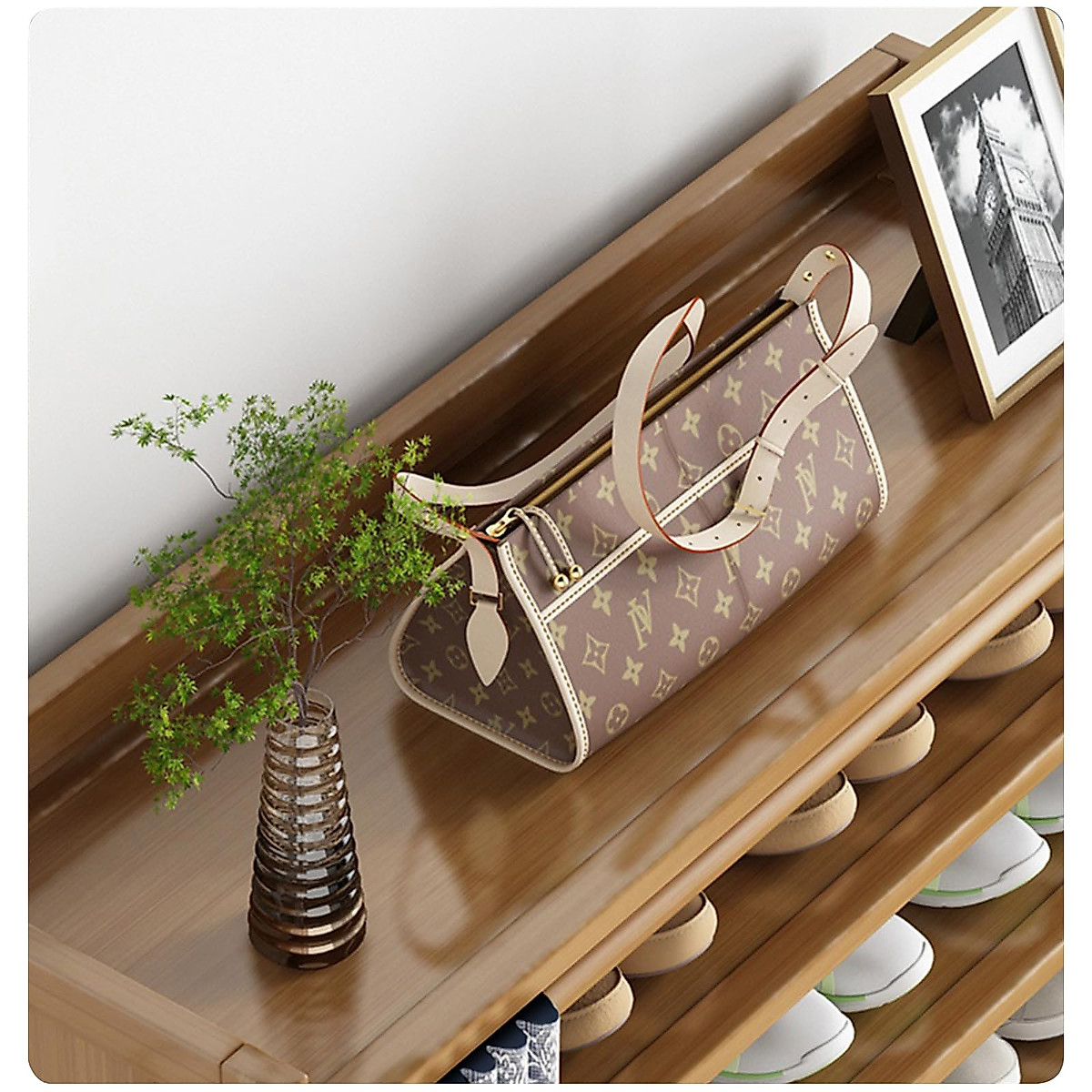 LOERSS Freestanding Organizer,6 Tiers Large Shoe Rack Shoe Storage Shoe Organizer,Shoe Rack,Storage Cabinet, 24 Pairs Shoe Rack Organizer For Entryway, With Curtain