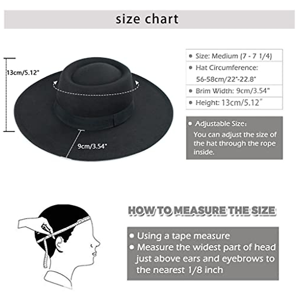 Women Men Classic Felt Fedora Hat Wide Brim Flat Top Boater Hat