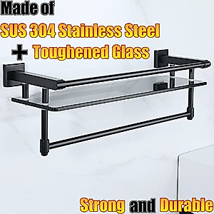 Alise Bathroom Shelves Glass Shelf with Bar,Wall Mount Floating Shelves for Bathroom,1 Tier Tempered Glass Rack Holder Storage Organizer,SUS 304 Stainless Steel Rack,Matte Black