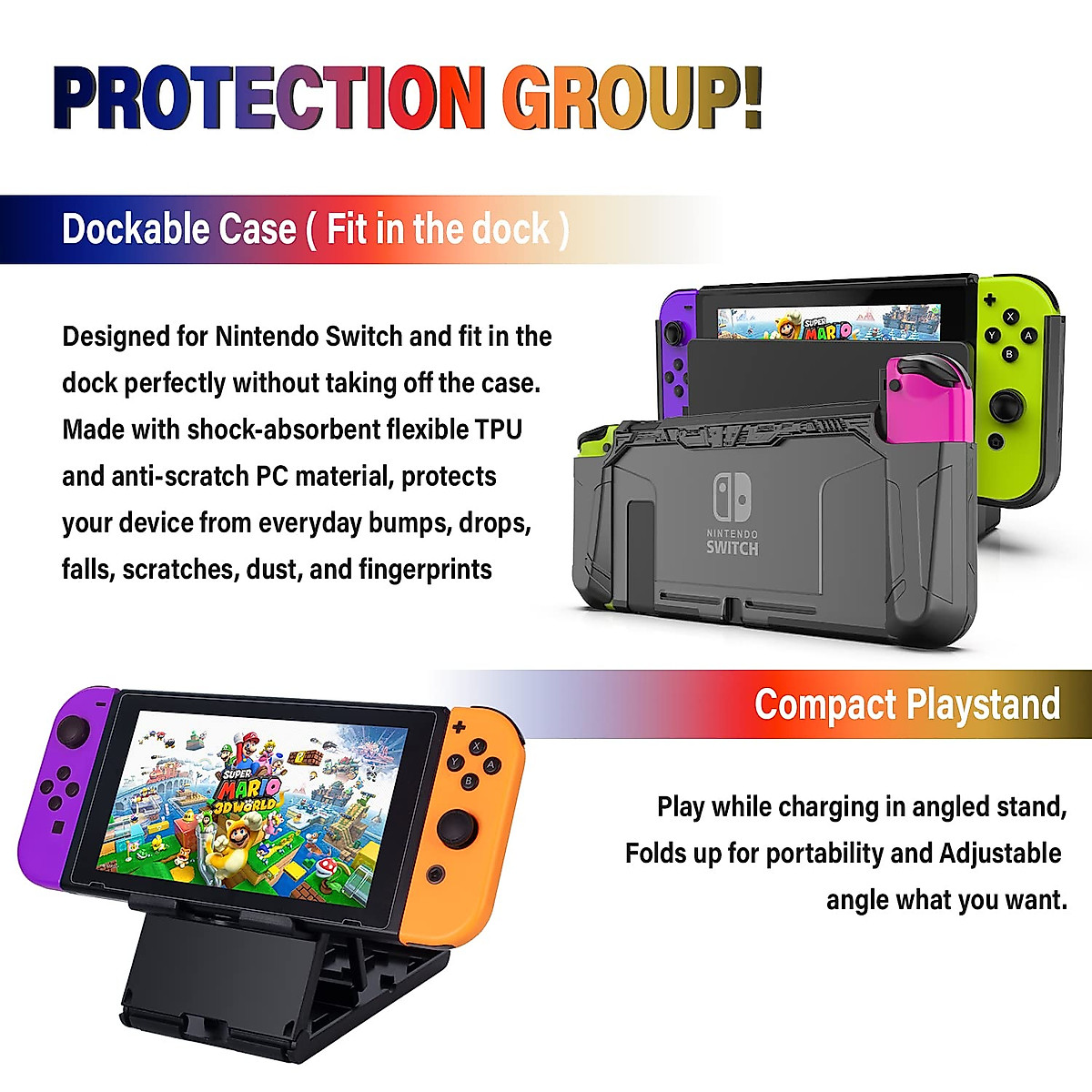 Deruitu Switch Accessories Bundle Compatible with Nintendo Switch, Kit with Carrying Case, Screen Protector, Compact Playstand, Game Case, Joystick Cap, Charging Dock,Steering Wheel, (18 in 1)