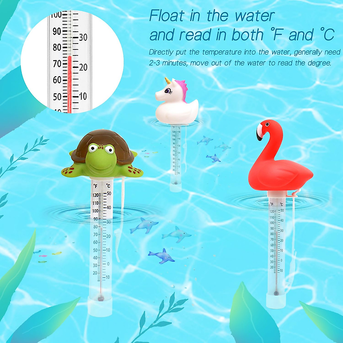 XY-WQ Floating Pool Thermometer, Large Size Easy Read for Water Temperature with String for Outdoor and Indoor Swimming Pools, Spas, Hot Tubs, Ponds (Flamingo)