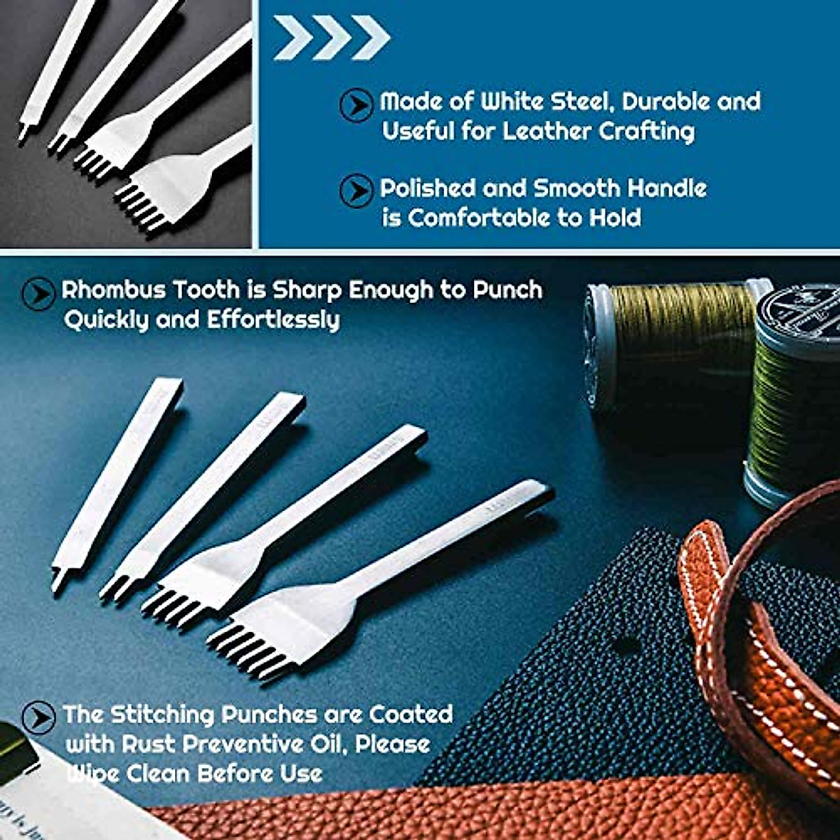 Cridoz 35 Pcs Leather Stitching Pouch Kit with 4mm Prong Sewing Hole Punch, Leather Sewing Tools, Waxed Thread and Large-Eye Stitching Needles for Beginner Leather Sewing Working Crafting Projects