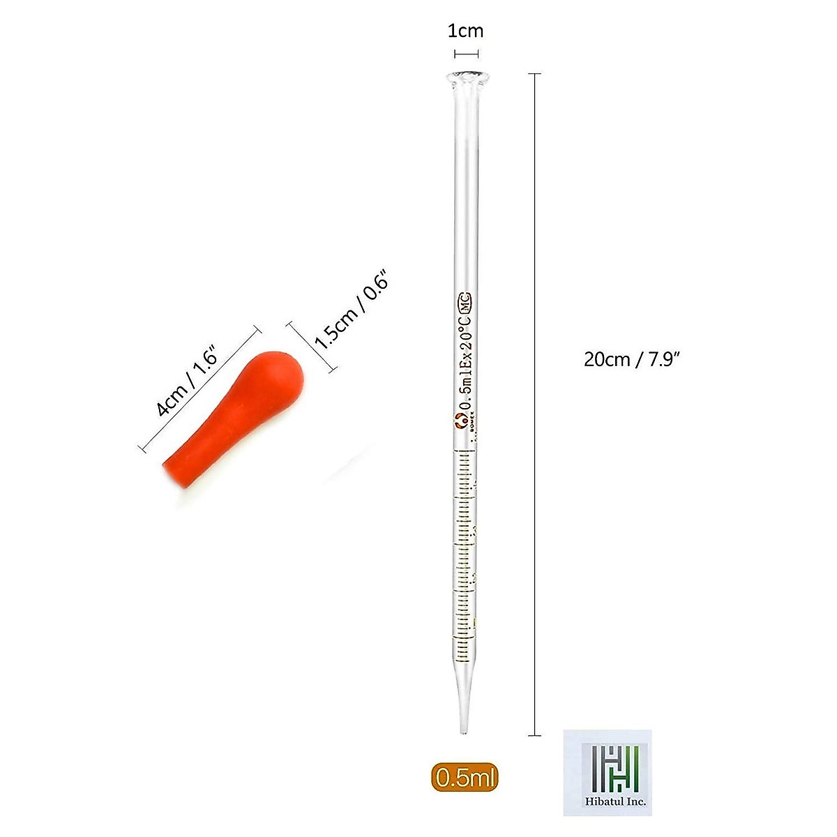 HIBATUL INC Glass Graduated Medicine Dropper Pipettes Lab Dropper Liquid Essential Oil Transfer with Rubber Cap and Scale (0.5ml)