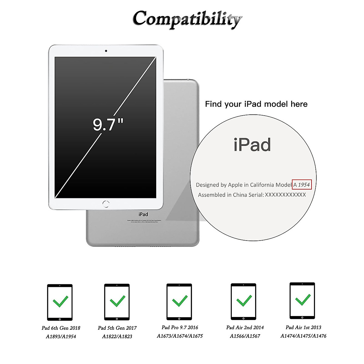 Keyboard Case for iPad 6th/5th Generation 9.7 inch, Slim Folio Smart Case with Pencil Holder for iPad Air 2, Rechargeable, Detachable Wireless Keyboard with 7 Color Backlit for iPad Pro 9.7 - Black