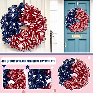 GFHN 4th of July Wreath Memorial Day Wreath, American Independence Day Wreaths Patriotic Decorations July 4th Front Door Wreath Handcrafted Hanging Wreaths for Flag Day Veterans Day Garden Home Decor