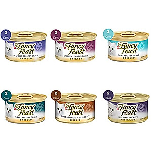 Fancy Feast Grilled Wet Canned Food cat Food Bundle, Variety Pack :02 Seafood,02 Chicken, 02 Tuna,02 Turkey,02 Liver&Chicken,02 Beef Grilled. Pack of 12 cans in Total. Plus Booklet.