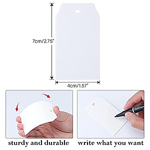 100 PCS Kraft Paper Gift Tags with Jute Twine 2.75’’x 1.57’’ Vintage Wedding Name Tags Price Hang Tags Card Stock Tags (White)