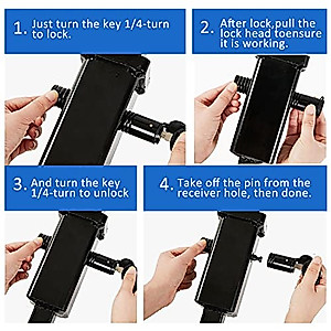 METOWARE Black Trailer Hitch Lock, 5/8" Dia Barbell-Style Locking Hitch Pin, Towing Hitch Receiver Lock with Anti-Rattle, Fits 2" Receiver Tubes, Class III & IV Hitch Receivers (1 Pack)