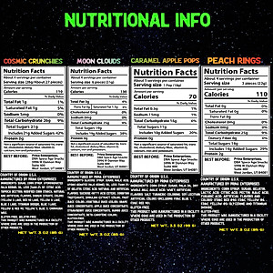 Freeze Dried Candy Variety Pack - Small Sample Pack with 4 Kinds of Freeze Dried Candy - Freeze Dried Cosmic Crunchies, Peach Rings, Moon Clouds and Caramel Apple Comets Shipped in Box for Protection