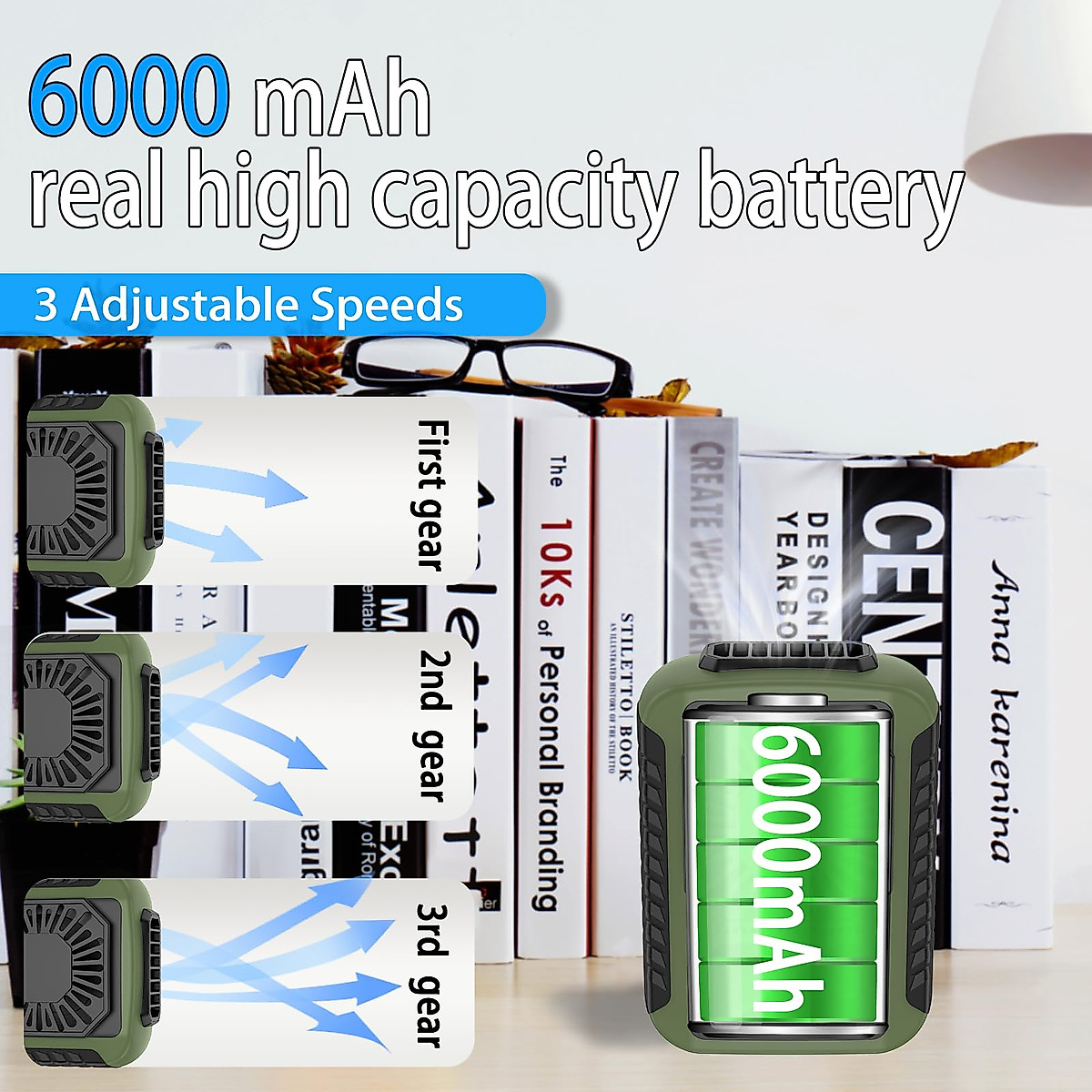 EaseHive 10000mAh Upgraded Waist Fan - Stepless Adjustable Speed, Rechargeable Neck Fan with over 24 hours Working time, 12000RPM Airflow, Cooling Fan with Lanyard, for Outdoor Scenario, Green