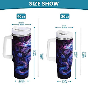 Nesatuwa 40 oz Blue Purple Dragon Tumbler with Handle and Straw Lid,Reusable Stainless Steel Vacuum Insulated Tumbler Leakproof Travel Coffee Mug for Iced and Hot Beverages