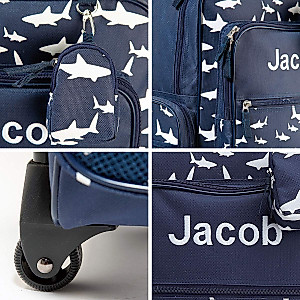 Lillian Vernon Personalized Rolling Luggage for Kids Shark Design, 6 x 15.5 x 23 H