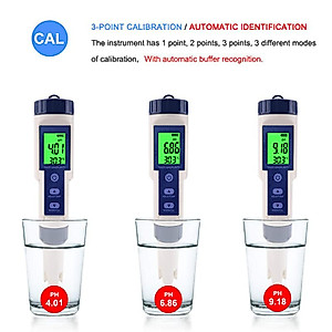 5 in 1 TDS/EC/PH/Salinity/Temperature Meter Digital Water Quality Monitor Tester for Pools, Drinking Water, Aquariums,Hydroponics