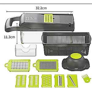 Alrens Vegetable Chopper Mandoline Slicer Cutter and Grater 11 in 1 Vegetable Slicer Potato Onion Veggie Chopper Dicer with Container Gray