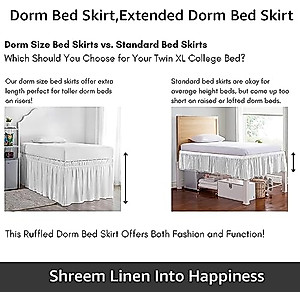 Full XL 30" Inch Drop Long Dorm Bed Skirt, Ruffled Pattern College Dorm Room Bed Skirts, Split Corner, Easy Care, No Wrinkle Microfiber Bed Skirt