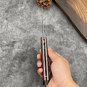 allvin R8406 Damascus Flipper Knife VG10 Damascus Steel Tanto Point Blade Rosewood with Steel Sheet Handle Outdoor Fishing EDC Pocket Knives