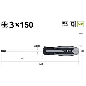 VESSEL MEGADORA IMPACTA Impact Driven Screwdriver +3x150 (6") No.980 980P3150